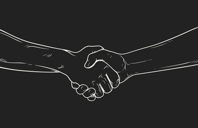 Black and white line art of two people handshake Vector Image