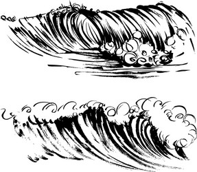 Sea waves sketch set Royalty Free Vector Image