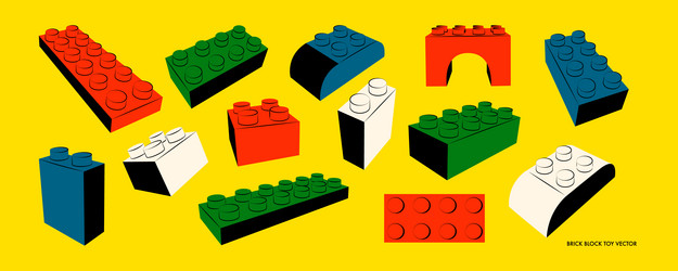 Red toy brick block in perspective retro Vector Image