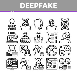 Deepfake face fake collection icons set Royalty Free Vector