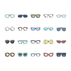 Glasses optical style frame icons set Royalty Free Vector
