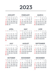 Calendar 2023 year week starts from sunday Vector Image