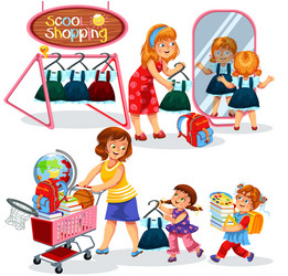Little pupils in school shop poster Royalty Free Vector