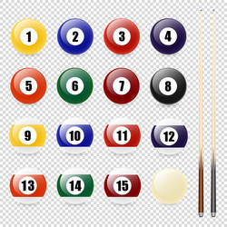 Realistic pool - billiard balls and cue Royalty Free Vector
