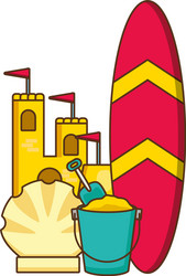 Vacations castle surfboard bucket shell Royalty Free Vector