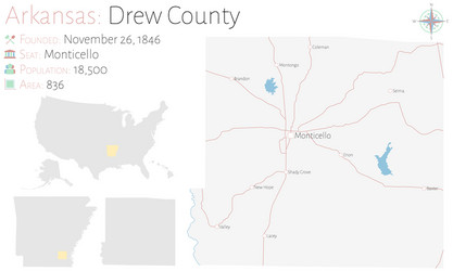 Map drew county in arkansas Royalty Free Vector Image