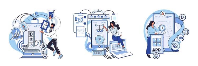 Application testing metaphor app test Royalty Free Vector