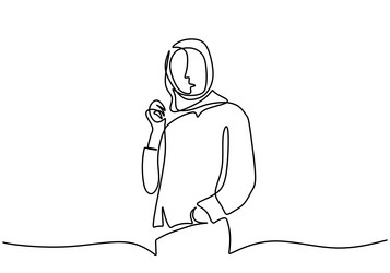 One single line drawing young happy muslim Vector Image