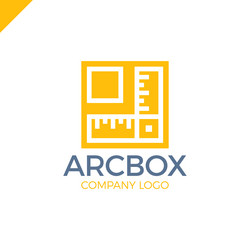 Architect box ruler and arrow logo template Vector Image