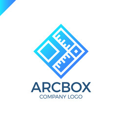 Architect box ruler and arrow logo template Vector Image