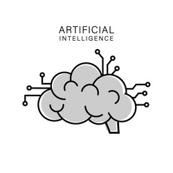 Artificial intelligence brain with microchip icon Vector Image