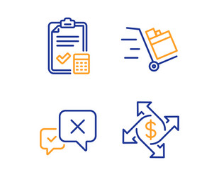 Push cart reject and accounting checklist icons Vector Image