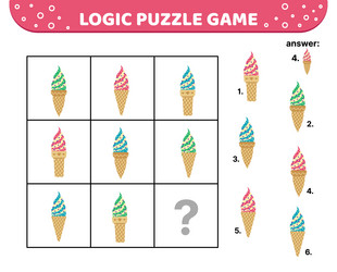 Logic puzzle game ice cream stick for kids Vector Image