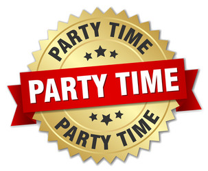 Party time round isolated gold badge Royalty Free Vector