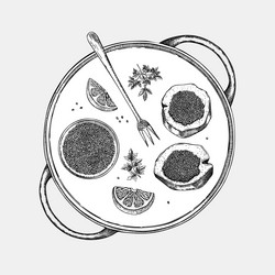Hand-drawn black caviar sketches set isolated on Vector Image