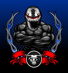 Bodybuilding duck with helmet on black background Vector Image