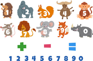 Educational numbers set with funny cartoon animals