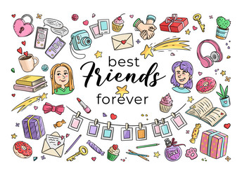 Set of funny elements friends and friendship Vector Image