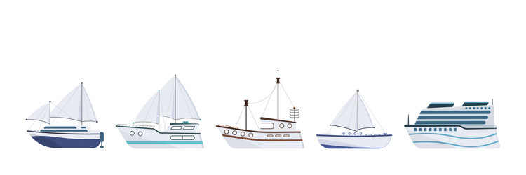 Sea ship flat marine transport vessel sailboats Vector Image
