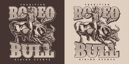 Bull rodeo vintage sticker monochrome Royalty Free Vector