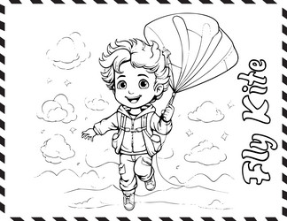 Chearful fly kite coloring page for kids Vector Image