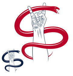 Rock hand sign with aggressive snake set hot Vector Image