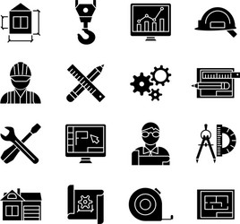 Engineer black icons set Royalty Free Vector Image