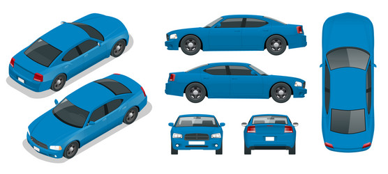 Blue car on white background template Royalty Free Vector