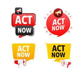 Megaphone blue banner with act now sign Royalty Free Vector