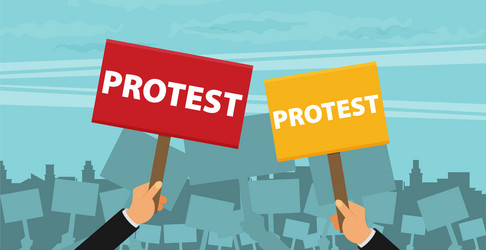 Hand holding protest sign flat Royalty Free Vector Image