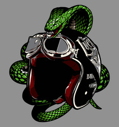 A racers helmet wrapped in snake Royalty Free Vector Image