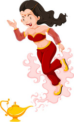 Fat genie flying out of the lamp Royalty Free Vector Image