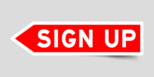 Red color peel sticker label with word sign up Vector Image