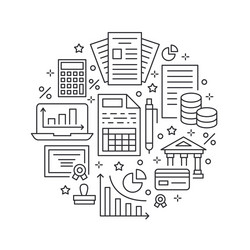 Financial accounting circle poster flat line icons
