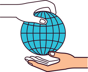 Color crayon silhouette palm human holding a globe