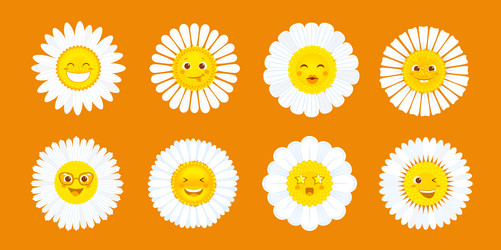 Cartoon flowers faces smiled character Royalty Free Vector