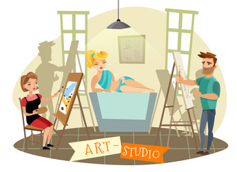 Cartoon couple of workers paint Royalty Free Vector Image