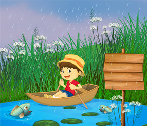 Happy kid jumping in water puddles cartoon Vector Image