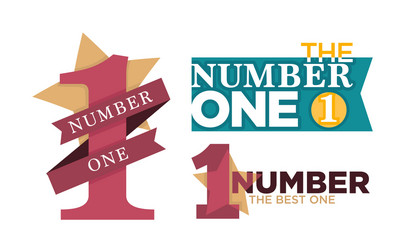 Number one emblems set with stars and ribbons Vector Image