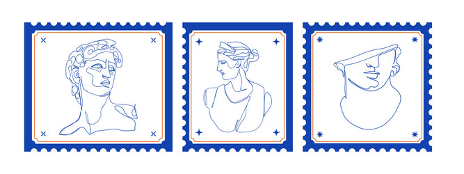 Stamps greek ancient gods postage frame stickers Vector Image