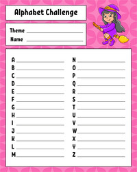 Alphabet challenge educational activity worksheet Vector Image