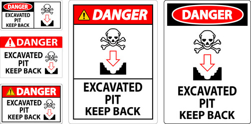 Caution excavated pit sign keep back Royalty Free Vector