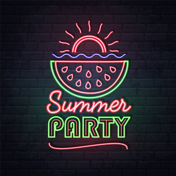 Neon sign summer party with sea horse Royalty Free Vector