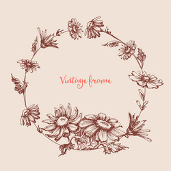 Hand drawn round frame with floral elements Vector Image
