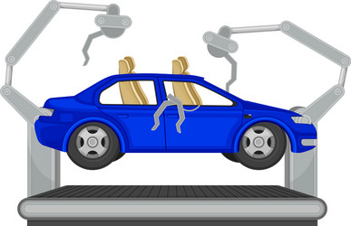 Metal car body frame on conveyor as auto Vector Image