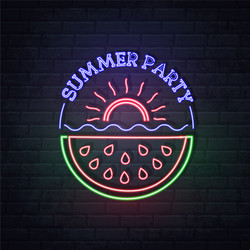 Neon sign summer party with sea horse Royalty Free Vector