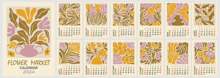 Floral calendar template for 2025 art Royalty Free Vector
