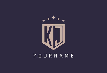 Letter kj logo with shield and sword design Vector Image