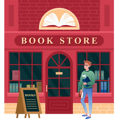 Bookstore building facade with large windows Vector Image