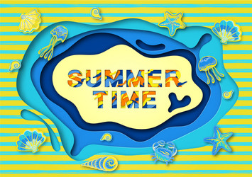 Summer 3d sea waves banner paper cut out layers Vector Image